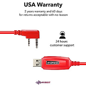 BAOFENG Programming Cable UV-5R/5RA/5R Plus/5RE, UV3R Plus, BF-888S, 5R EX, 5RX3, GA-2S, UV-82 (39 inch Mirkit Red, Version 2022, This one Works!)
