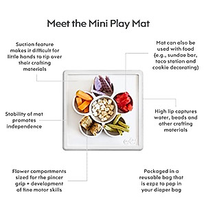 ezpz Mini Play Mat - 100% Silicone Suction Flower Plate with Built-in Placemat for Infants + Toddlers - Crafting + Snacks - Divided Plate - Dishwasher Safe (Cream)