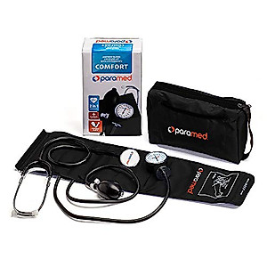 PARAMED Aneroid Sphygmomanometer with Stethoscope – Manual Blood Pressure Cuff with Universal Cuff 8.7-16.5" and D-Ring – Carrying Case in The kit – Black