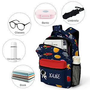 Mrokouay Custom Backpack for Boys Girls, Personalized Backpack with Name Text, Customization Planet Astronaut Rocket Cute Lightweight School Bag