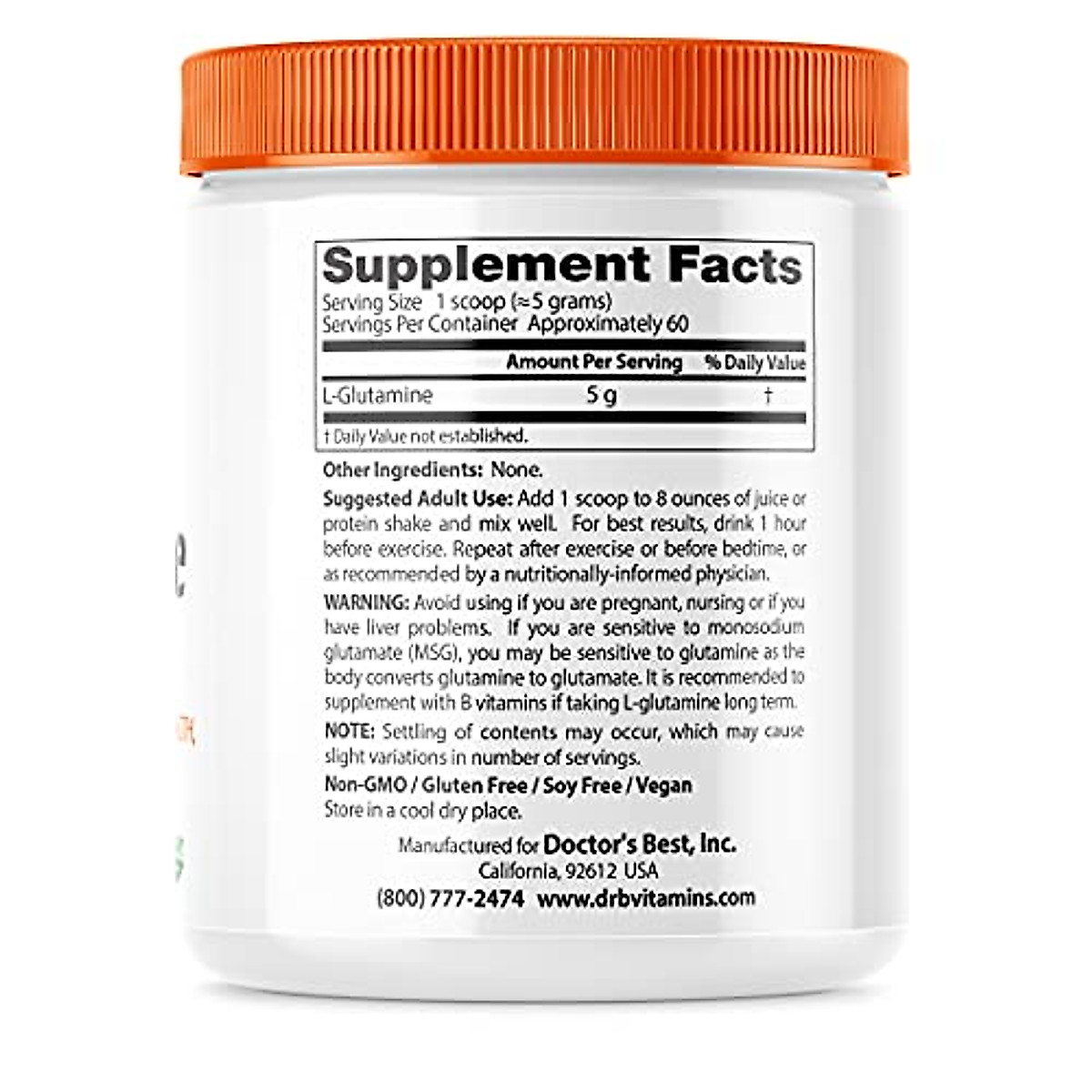 Doctor's Best Pure L-Glutamine Powder, Supports Muscle Mass, Strength & Post-Workout Recovery, Amino Acid, 300g