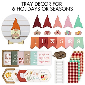 Beautiful Tiered Tray Decor Set for Spring - Interchangeable All Season Decorations Bundle Incl. Easter, Summer & More - Modern Farmhouse Centerpiece for Home & Kitchen Decor