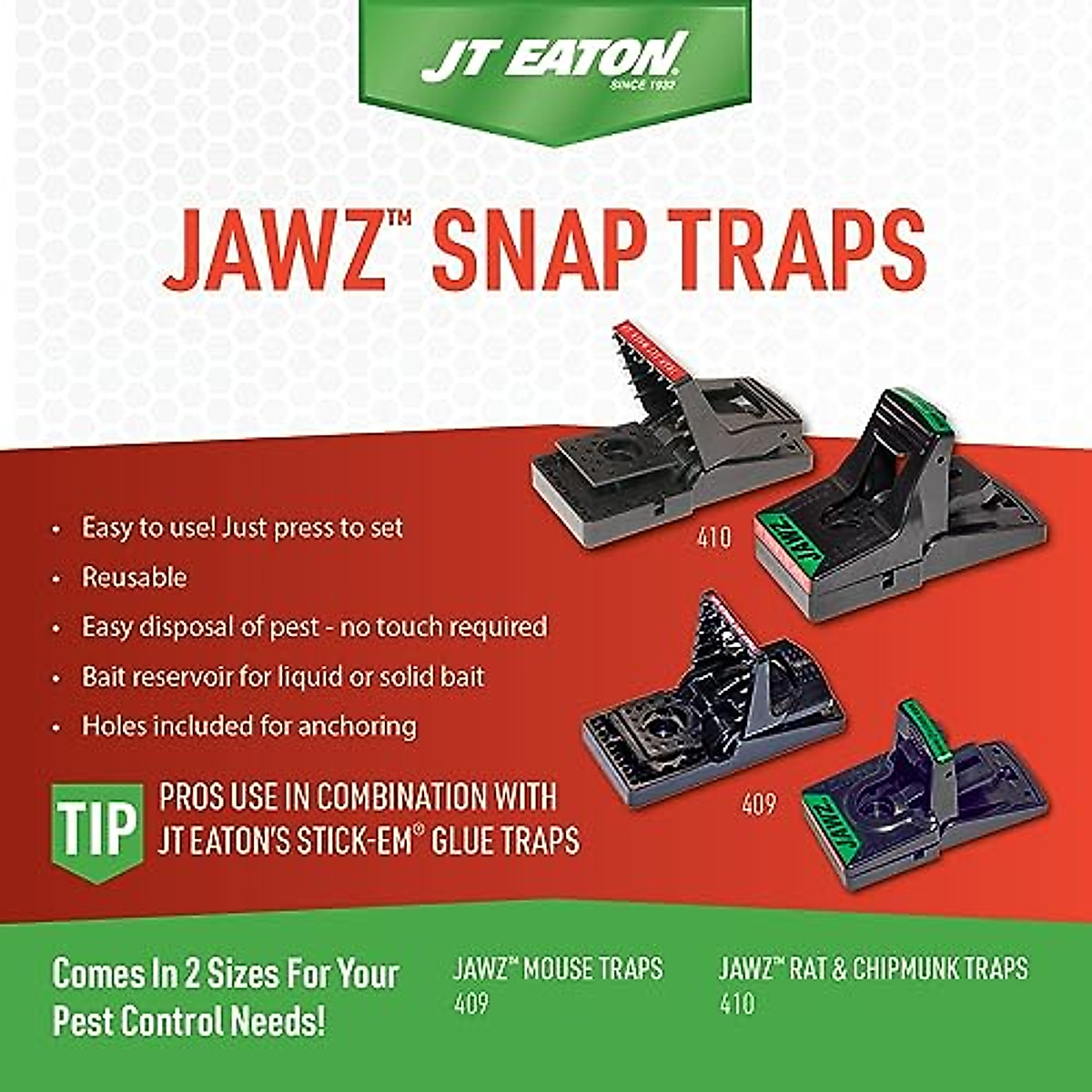 JT Eaton 409BULK Jawz Plastic Mouse Trap, For Solid or Liquid Bait (Pack of 24)