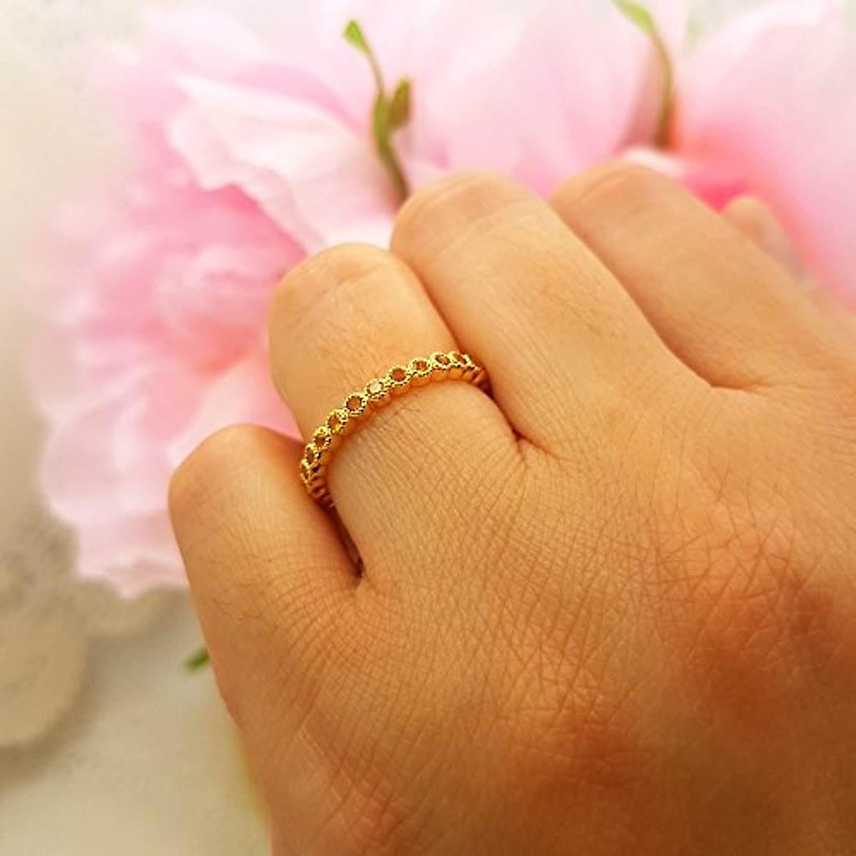 Dazzlingrock Collection Round Citrine Eternity Stackable Anniversary Wedding Band in 14K Yellow Gold, Size 8