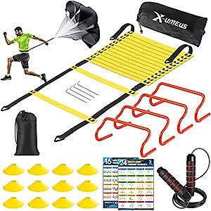 X-UMEUS Agility Ladder Speed Training Equipment Set - Includes 20ft Agility Ladder, Resistance ...