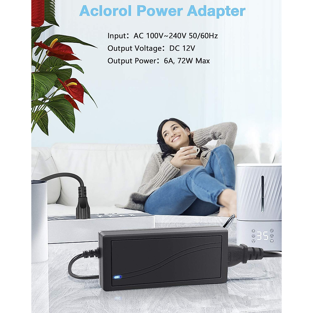 Aclorol 12V Power Supply 12V 6A 72W 100V-240V / 110V - 220V AC to DC Adapter 12 Volt 6 amp Converter 5.5x2.5mm Plug for LED Strip Pixel Rope Light Wireless Router ADSL Cats IP Camera