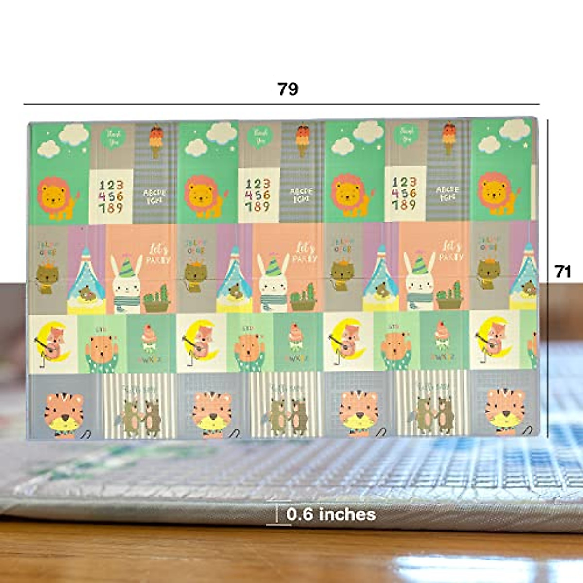 SUVELB Foldable Baby Play Mat - Reversible, Extra Large, Thick Foam Crawling Playmats for Infants, Toddlers, Kids - Waterproof Indoor Outdoor Tummy Time Floor Activity Mat (79 x 71 x 0.6 inches)