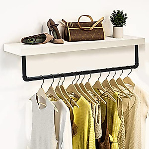 ERYTLLY Industrial Pipe Clothes Rack 36.2”,Multi-purpose Wall Mounted Iron Garment Rod,Heavy Duty Detachable Hanging Clothes Rack for Closet Rod,Black