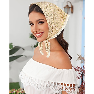 AWAYTR 3Pcs Hair Bandanas Head Kerchief for Women Girls Tie-Back Boho Hair Scarf Headband Bandana Triangle Head Scarf (Floral - Blue/Black/Yellow)