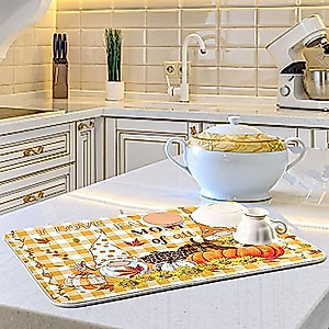 Kcldeci Autumn Fall Gnome Dish Drying Mat Kitchen Drying Pad Sunflower Pumpkin Dish Draining Mat Dish Rack Drainer Pad 16 x 18