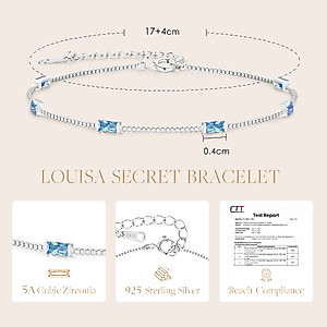 LOUISA SECRET Birthstone Bracelets for Women, 925 Sterling Silver Dainty Simple Women Charm Link Bracelet, Birthday Anniversary Jewelry Gifts for Women Wife Mom Her