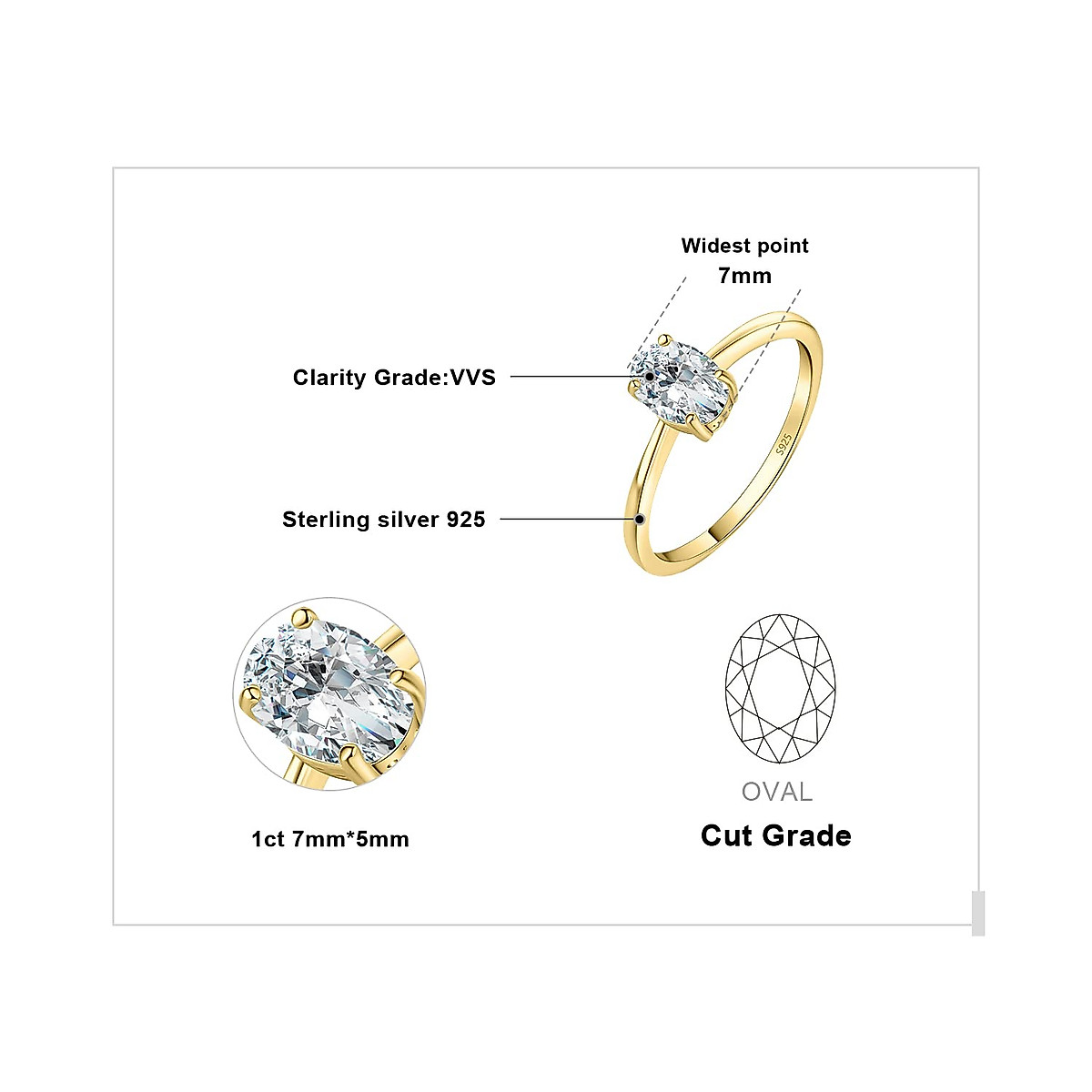 JewelryPalace Oval Cut 1ct Cubic Zirconia Engagement Rings for Women, 14K Yellow Gold Plated 925 Sterling Silver Promise Ring for Her, Simulated Diamond Anniversary Wedding Ring Jewelry Sets 8