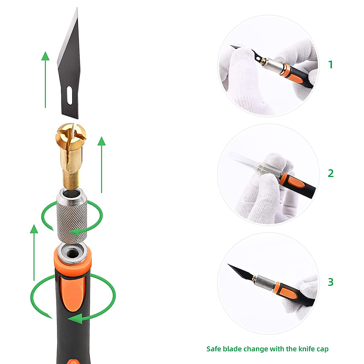 FOSHIO 2 Pack Precision Craft Knife Set with 20 Pieces Replacement Blades, Ergonomic Non-Slip Handle Hobby Knife with Protective Cover for Art, Craft Scrapbooking, Stencil (Orange)