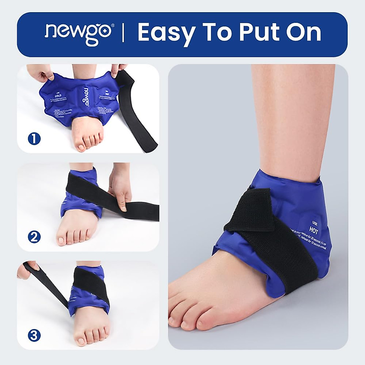 NEWGO Ankle Ice Pack Wrap for Swelling, Ice Pack for Ankle Injuires Reusable Ankle Cold Pack Wrap Hot Cold Therapy Ankle Ice Wrap for Sprained Ankles, Achilles Tendonitis - Blue