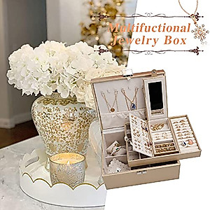 KUDASUY Jewelry Box For Women Girl Girlfriend Wife Velvet Jewelry Box Organizer Large Leather Jewelry Organizer with Removable Tray and Portable Travel Case(classic gold)