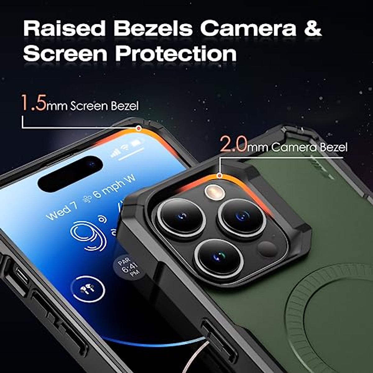 Ruky for iPhone 14 Pro Max Magnetic Case with Built-in Magnets, [360° Rotatable Ring Holder] [Support Car Mount] [Military Drop Protection] Shockproof Case for iPhone 14 Pro Max 6.7", Green