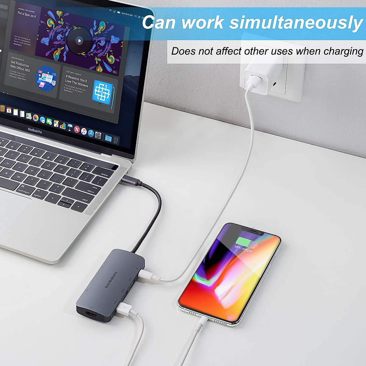 SAISIBON 8 in 1 Dual Monitor USB C Hub, Docking Station, 2 4K HDMI, 3 USB A 3.0 Ports, SD TF Card Reader, Support PD Fast Charging. Durable Aluminum Casing. Compatible with MacBook, Windows & More
