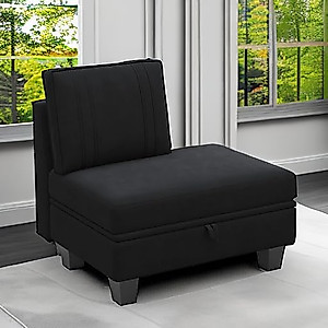 Belffin Velvet Convertible Storage Chaise Ottoman with Back Side for Velvet Sectional Sofa Black