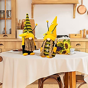 ZTML MS 2Pcs Bumble Bee Gnomes Plush Decor,Handmade Summer Gnomes Sunflower Gnomes Decor, Mr and Mrs Honeybee Gnomes Plush Tomte Elf World Bee Day Decor Tiered Tray Decor