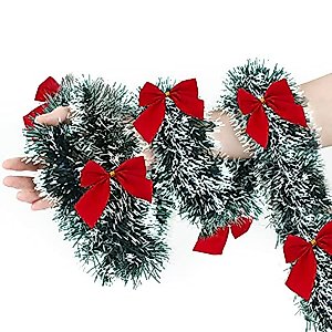 6.6 Feet Christmas Garland, CandyFouse Christmas Garland for Stairs Railing, Bowknot Garland Christmas Decorations for Tree in Home Indoor Outdoor, Holiday Wedding Party Supplies (Red)