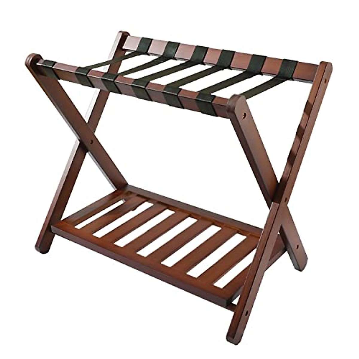 ArtsPavilion Fully Assembled Luggage Rack, Bamboo Folding Luggage Rack Suitcase Stand with Storage Shelf for Home Guest Room Bedroom Hotel