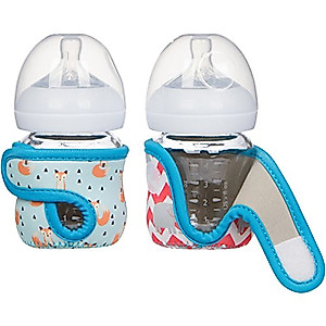 4oz (Set of 3 pcs) Miracle Bean Neoprene Baby Bottle Sleeves – Adjustable Sleeves. Glass Bottles – Improved Heat/Cold Retention – Moisture, Non-Slip Grip – Fox, Elephant and Heather Grey