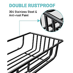 Shower Caddy Bathroom Shelves Organizer - Stainless Steel Shower Shelf Adhesive Kitchen Storage Rack with Soap Dish Razor and Towel Hooks (Black)