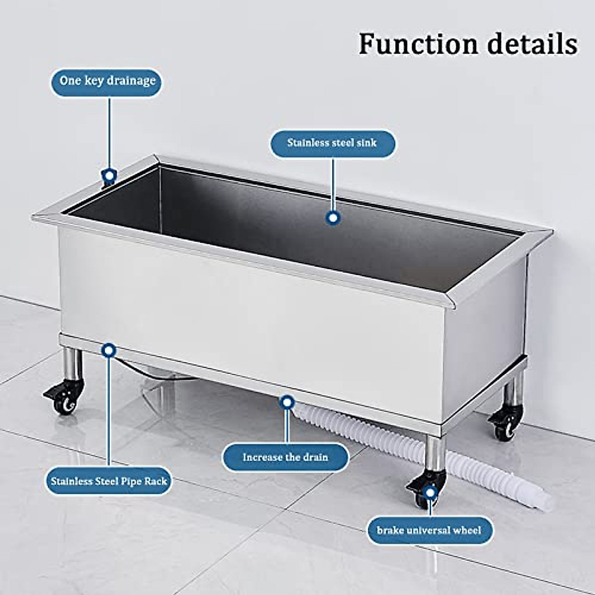 Stainless Steel mop Sink Mobile Commercial Mop Service Basin, FreeStanding Utility Tub Mop Bucket Laundry Room Slop Sink Wash Station, Home Balcony Sink Floor mop Pool,One-Click Drainage
