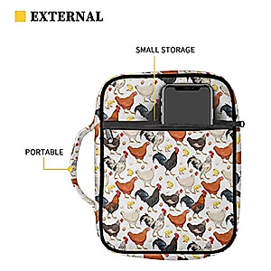 Drydeepin Lovely Cartoon Farmhouse Chicken Rooster Print Bible Case for Women Church Bible Bag with Handle and Zippered Pocket Tote Bible Covers Book Bible Protective