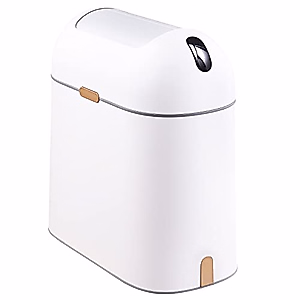 Elpheco Motion Sensor Bathroom Trash Can, 2.5 Gallon Waterproof Trash Bin with Butterfly lid, Bathroom Waste Basket Garbage Bin for Bedroom Kitchen and Office use, White with Golden Button