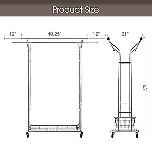 Simple Trending Double Rail Clothing Garment Rack, Heavy Duty Commercial Grade Rolling Clothes Organizer with Wheels and Bottom Shelves, Holds up to 250 lbs, Chrome