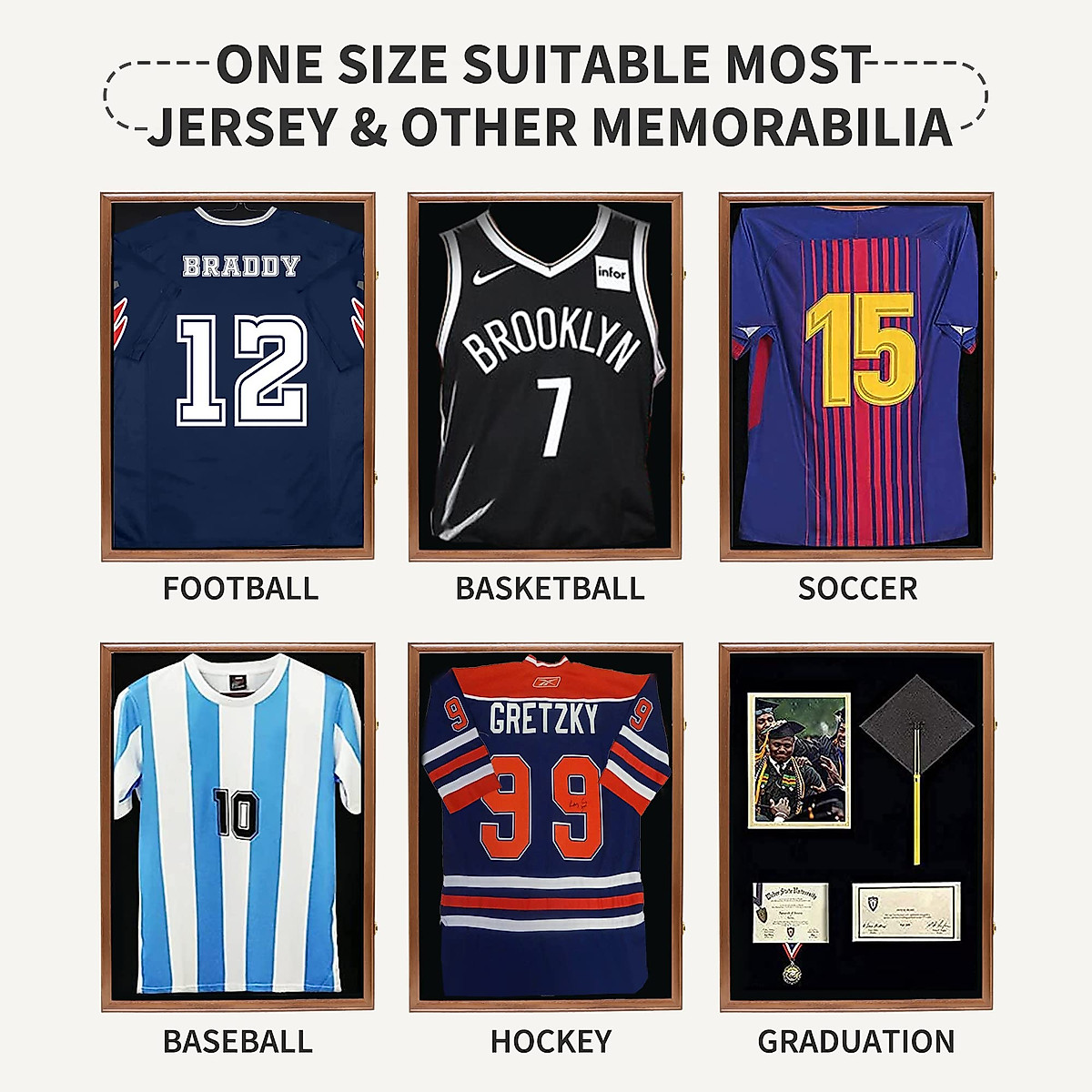 Jersey Frame Display Case - Solid Oak Wood Frame Shadow Boxes for Jersey Display Lockable with UV Protection Acrylic and 2 Hangers for Baseball Basketball Football Hockey Shirt, Walnut