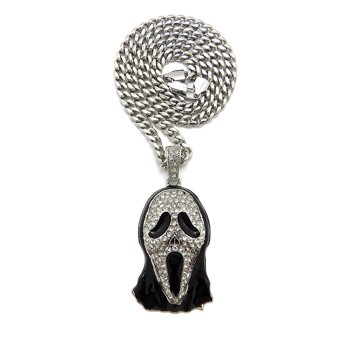 Iced Scream Face Pendant 5mm/18,20",24",30" Stainless Steel Cuban Chain Fashion Necklace SRC9 (20")