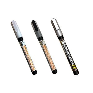 GSI Creos Gundam Marker 3 Types Set Clear Gloss, Clear Matte, Gundam Plated Silver With Kanji LOVE Sticker, 7.87 x 0.39 x 2.36 in