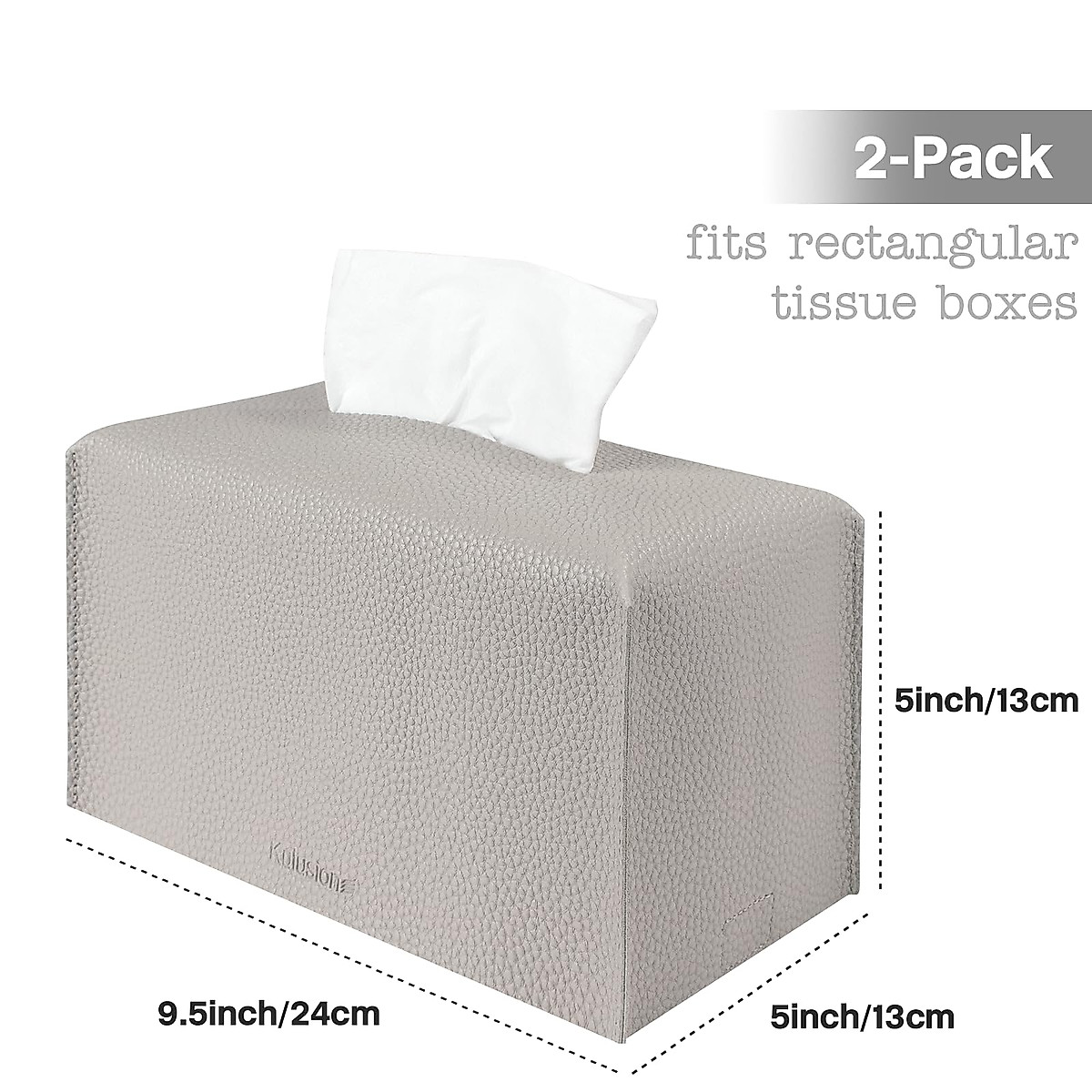 2Pcs Tissue Box Cover Holder, Rectangular with Bottom Belt - PU Leather Tissue Cover Decorative Organizer for Tabletop, Bathroom, Car, Office,9.5X5X5 Inch - Light Gray