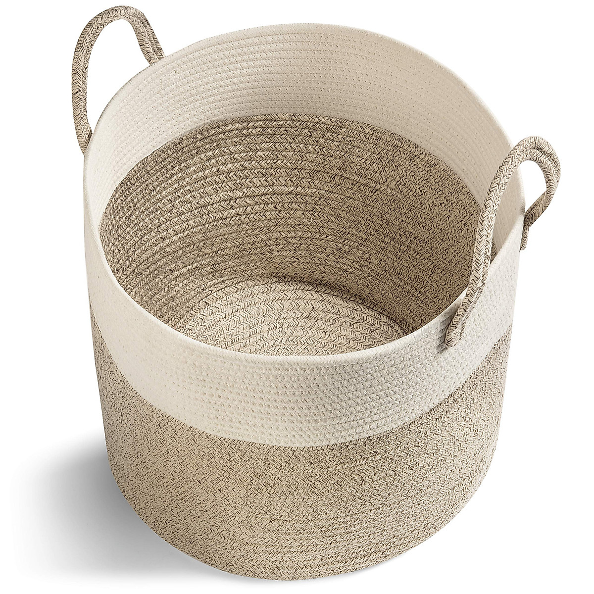 Shu Baby Woven Storage Basket - Large Cotton Rope Basket with Long Handles, Foldable Laundry Hamper, Toy Bin and Decorative Hamper (brown)