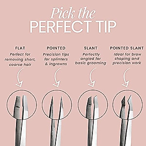 Tweezer Guru Eyebrow Tweezer Set for Women & Men - Professional Slant and Pointed Tweezers Set with Case - Precision Tweezers Kit for Facial Hair, Splinter and Ingrown Hair Removal (4 PC-W)