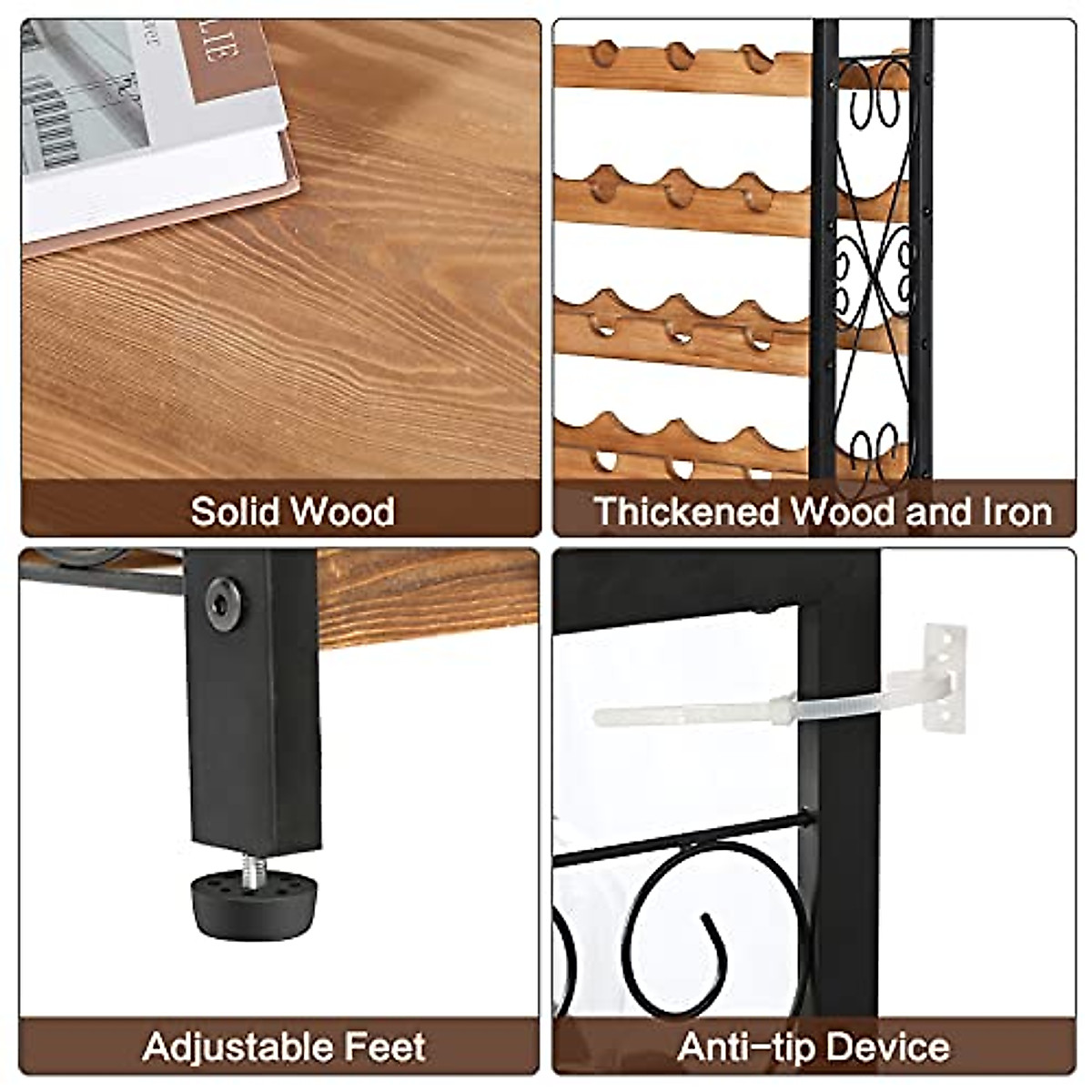 48 Bottles Floor Wine Rack with Wood Top, Freestanding Wine Bottle Organizer Shelf, Wobble-Free 8 Tier Wine Display Storage Stand for Kitchen Pantry, 25.2''L x 10.7''W x 47.2''H