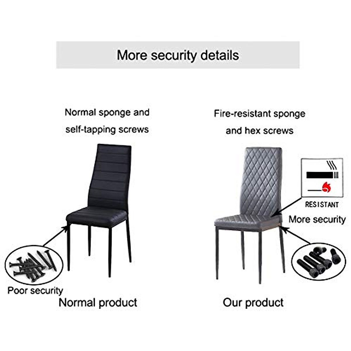 JT Modern Minimalist Dining Chair Fireproof Leather Sprayed Metal Pipe Diamond Grid Pattern Restaurant Home Conference Chair Set of 4 Or 6 (6, Black)