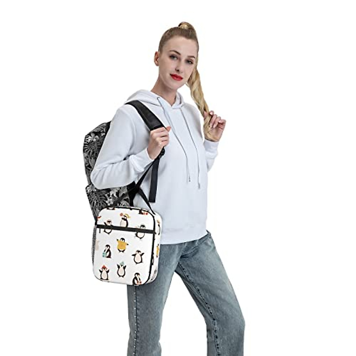 Lizinna Rportable Lunch Bag For Women/Men Insulated,Funny Polar Penguin Having Fun,Insulatedreusable Lunch Box For Office Work School Picnic Beach,Leakproof Cooler Tote Bag