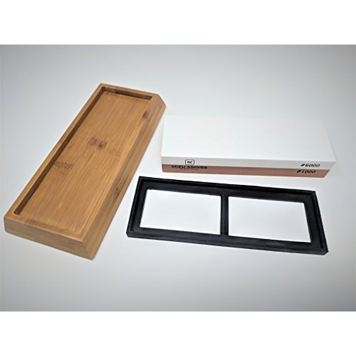 Mizu 1000 / 6000 Grit Premium Whetstone Knife Sharpening Stone Set, Ideal Sharpener for All Blades, Japanese Style Waterstone with Non Slip Bamboo Base, Includes Angle Guide & Instructions