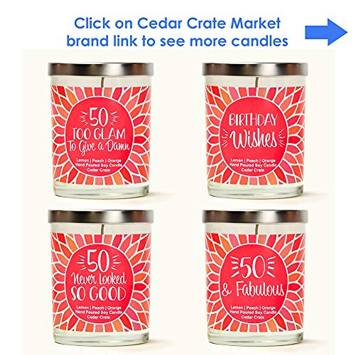 50 Never Looked So Good | Lemon, Peach, Orange | Luxury Scented Soy Candles | 10 Oz. Jar Candle | Made in The USA | Decorative Aromatherapy | 50th Birthday Gifts for Women | Unique 50th Birthday Gift