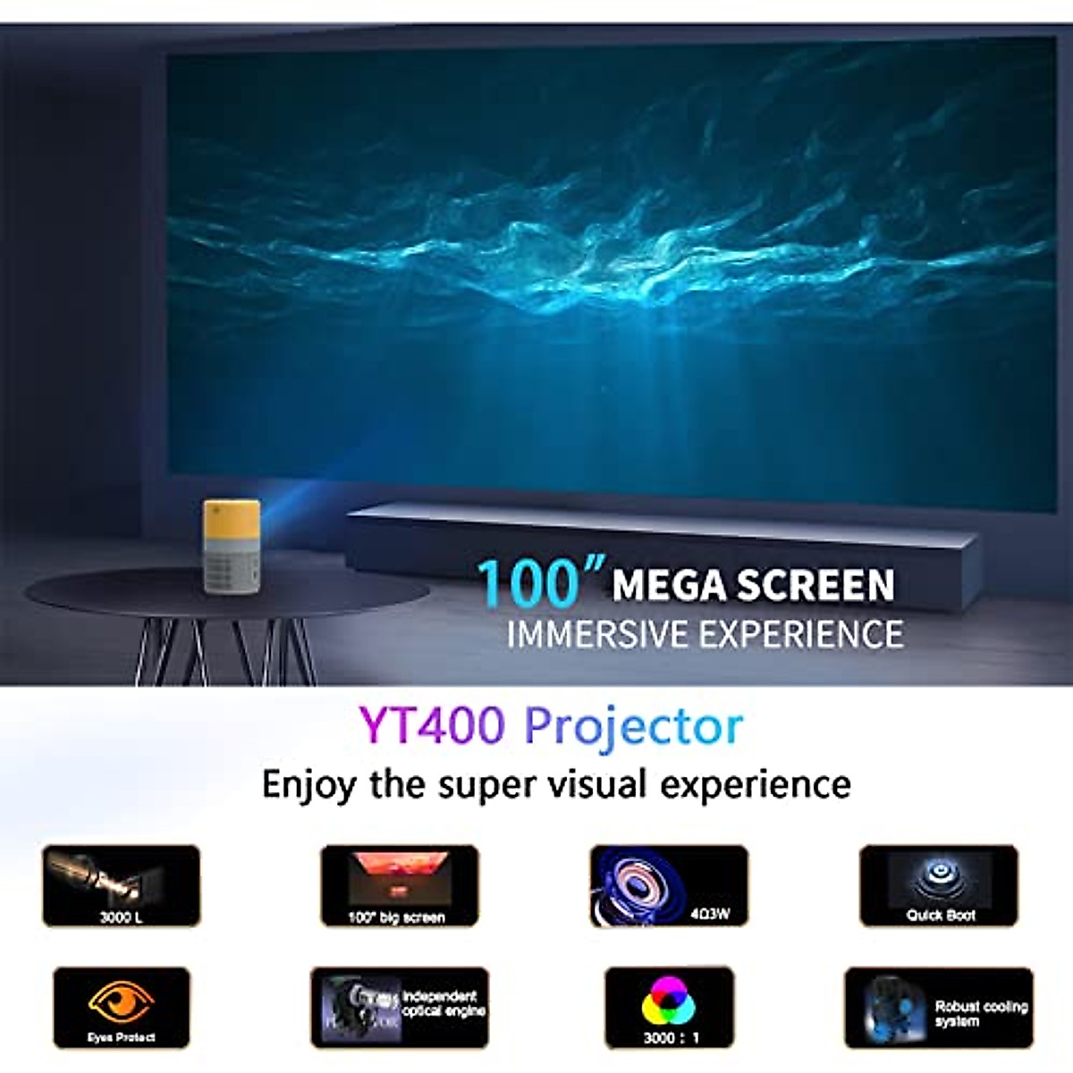 Portable Mini Movie Projector, HD Home Theater Projector Built-in Speaker Compatible with HDMI, USB, Laptop, Computer Small Projectors for Bedroom Outdoor Video Projector (Yellow)