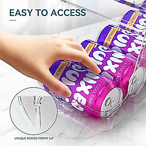 Soda Can Dispenser for Refrigerator with Lids, Stackable Drink Organizer for Fridge, Clear Plastic Refrigerator Organizer Bins, Beverage Can Holders for Pantry, Freezer, Kitchen, Cabinets Set of 2