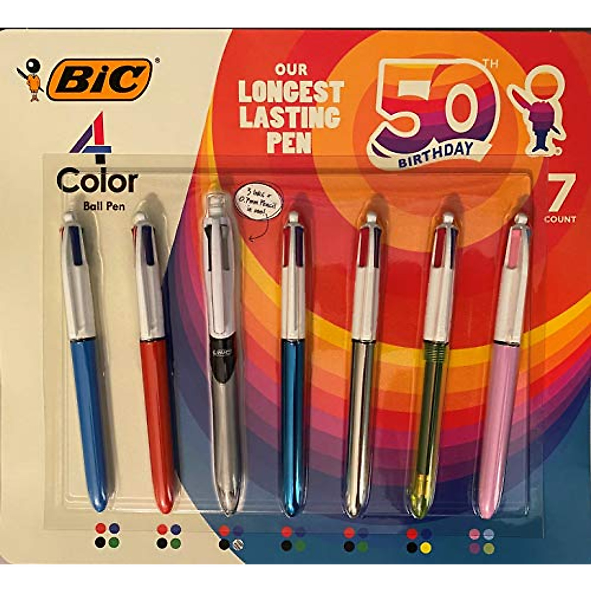 BiC 4-Color Ball Pens Long-Lasting Ink, 7 Count