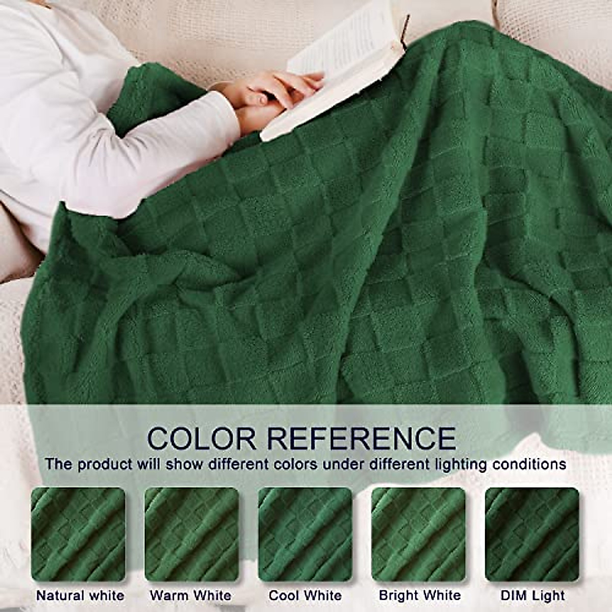 BOPRIO Throw Blanket Fuzzy Plaid Blanket for Sofa Couch or Bed, Throw Size 330GSM Luxury Fleece Soft Warm Blanket for All Seasons, 50 x 60 Inch Green