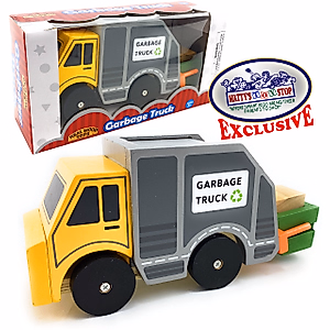 Matty's Toy Stop Deluxe Wooden Vehicle Set Featuring a School Bus (with 5 Play Figures), Fire Engine (Fire Truck) and Garbage Truck Gift Set Bundle - 3 Pack