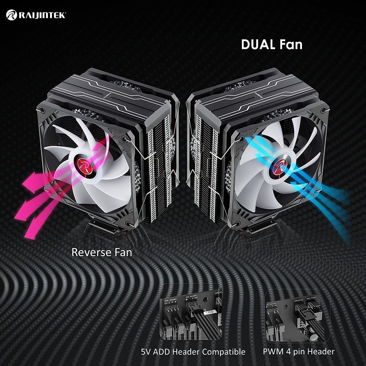 RAIJINTEK ELEOS 12 Duo RBW CPU Air Cooler, Dual 120mm PWM Fans, 4 Copper Direct Contact Heat Pipes, 5V Addressable RGB Lights, for Intel/AMD Ryzen Socket, Compatible with LGA 1700