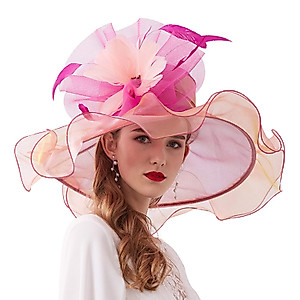 Oridoor Women Organza Fascinator Church Kentucky Derby Hat Floral Tea Party Wedding Hat Rose, 003C Rose And Pink