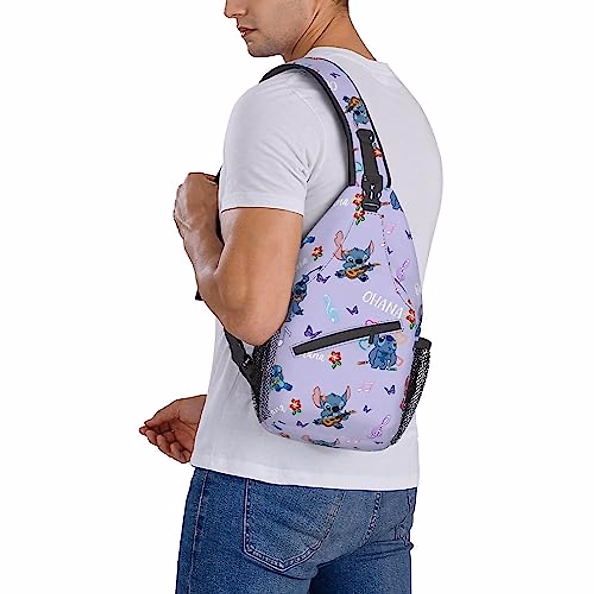 ISUNIET Unisex Chest Bags Crossbody Sling Backpack Travel Hiking Daypack for Women Men Stitch Shoulder Bag for Climbing Runners Cartoon Cute 15